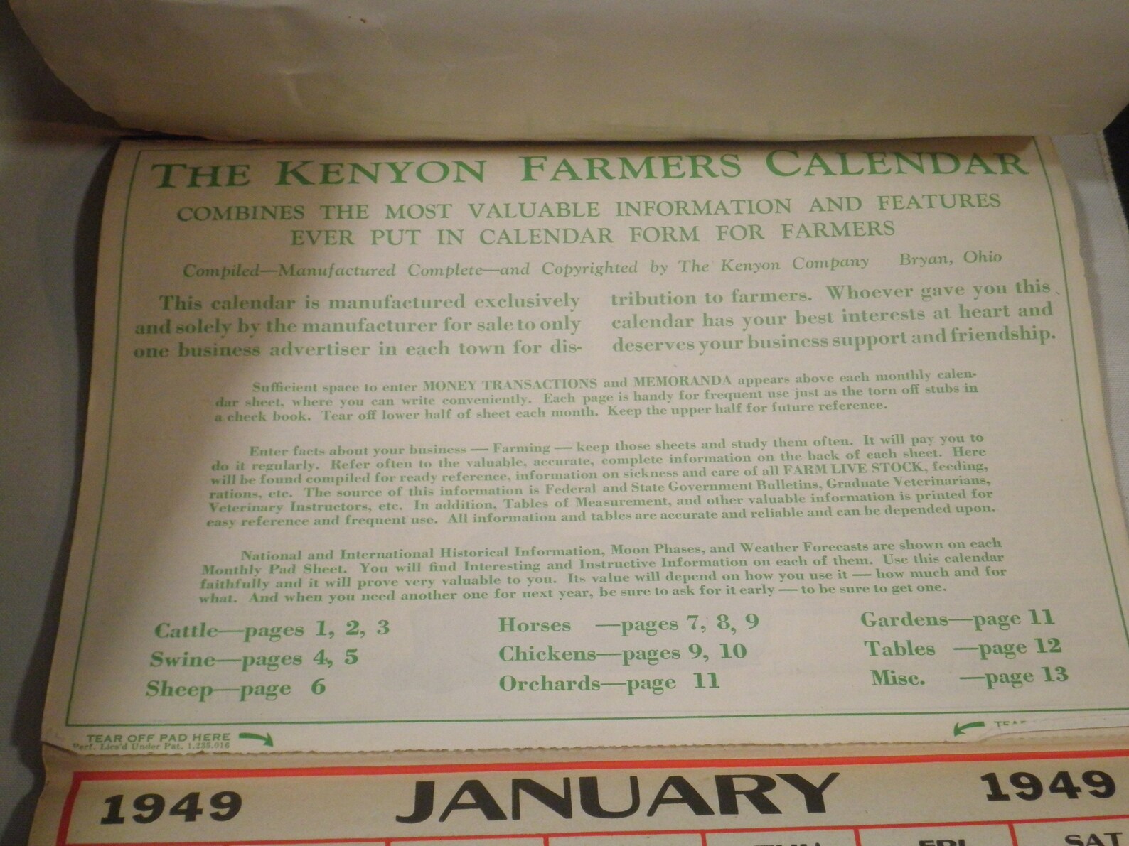 Vintage 1949 Indian Maiden Calendar Complete - Kenyon Co., Bryan, Ohio ...