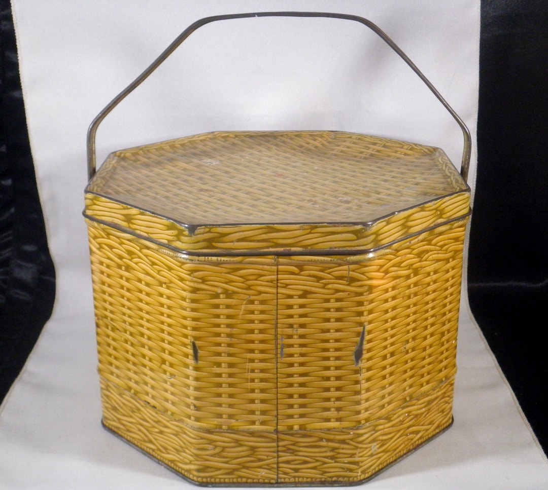 Vintage LOOSE-WILES Sunshine Biscuit Basketweave Tin Metal Lunch Pail ...
