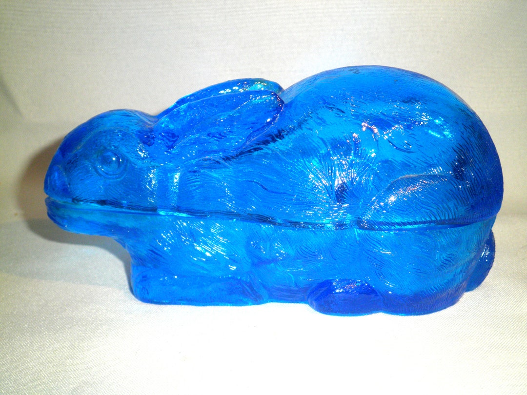 Covered Glass Blue Bunny Rabbit Candy Dish L.G. Wright Vintage - Etsy