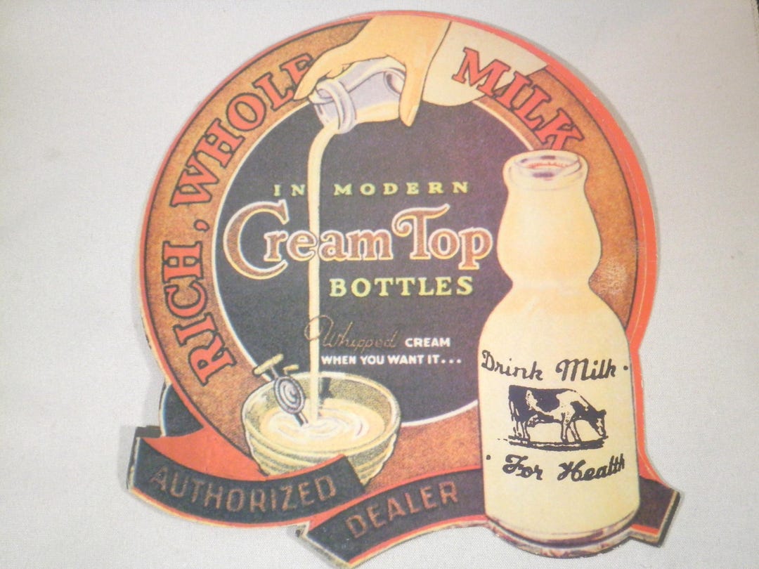 Vintage Original Cream Top Milk Bottles Cardboard Advertising Sign - Etsy