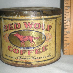 Vintage 1920s Red Wolf Coffee Tin 1 LB - Etsy