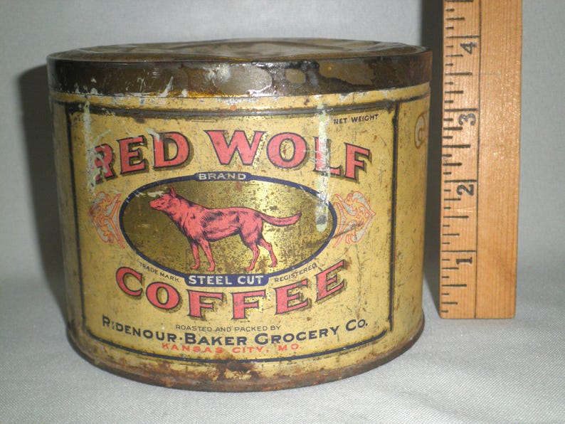Vintage 1920s Red Wolf Coffee Tin 1 LB - Etsy