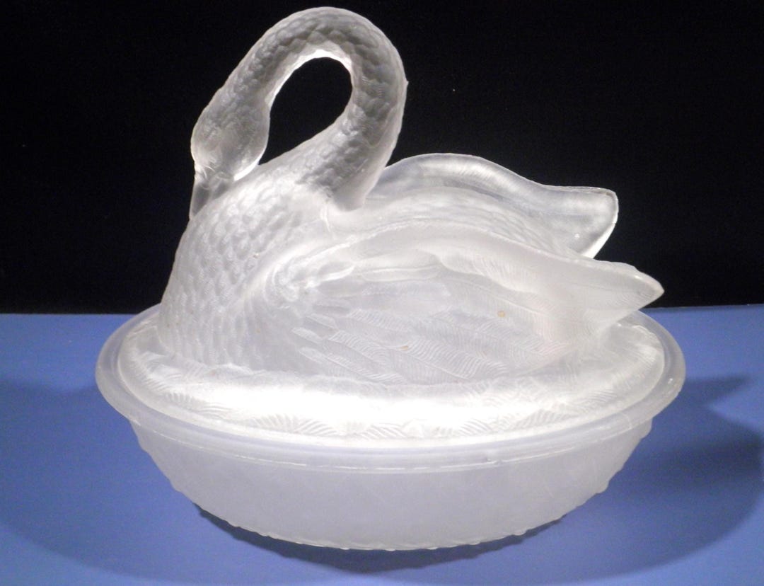 Antique 1800s Belmont Glass Works Satin Glass Covered Swan Candy Dish ...