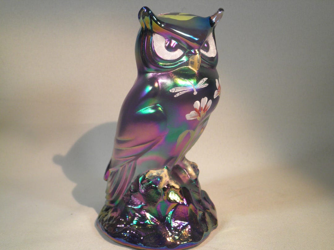 Vintage Fenton Glass Cobalt Blue-iridized Hand-painted Owl Figurine - Etsy