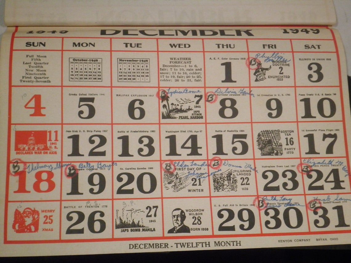 Vintage 1949 Indian Maiden Calendar Complete - Kenyon Co., Bryan, Ohio ...