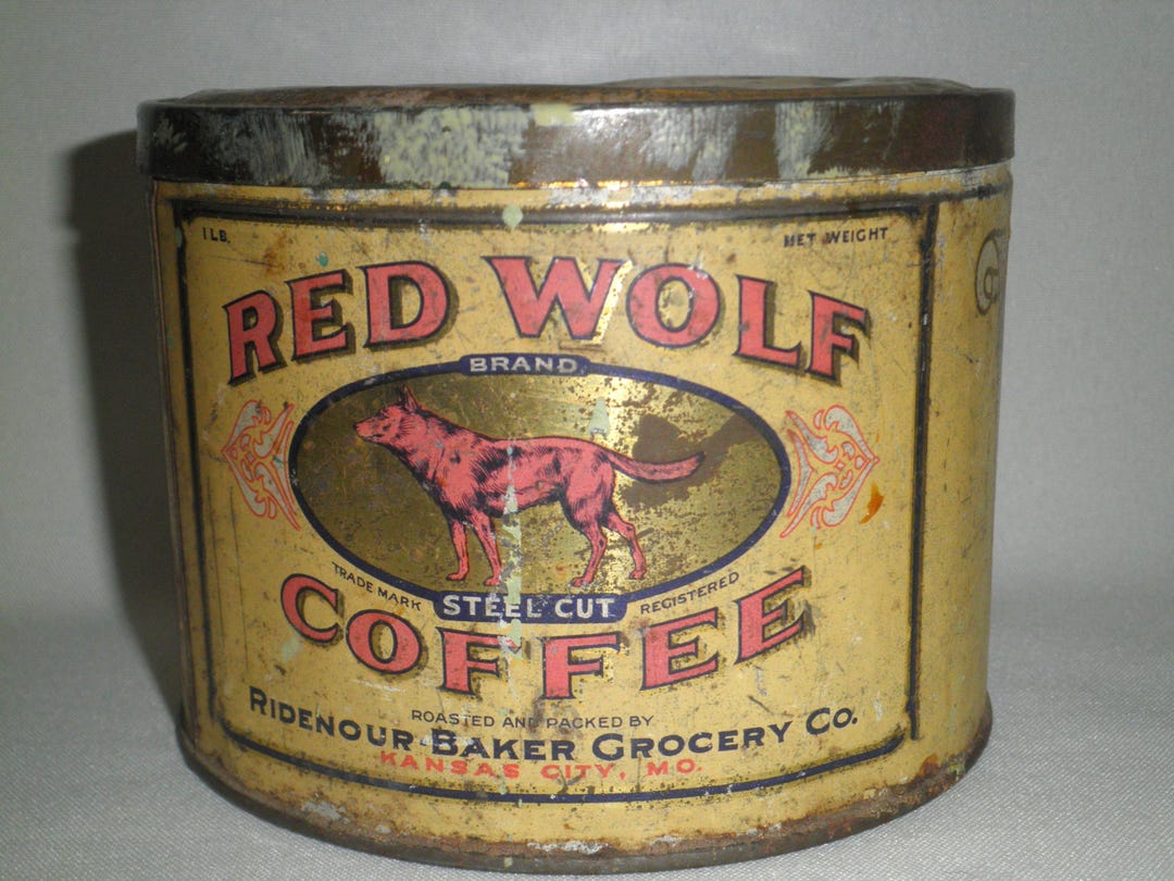 Vintage 1920s Red Wolf Coffee Tin 1 LB - Etsy