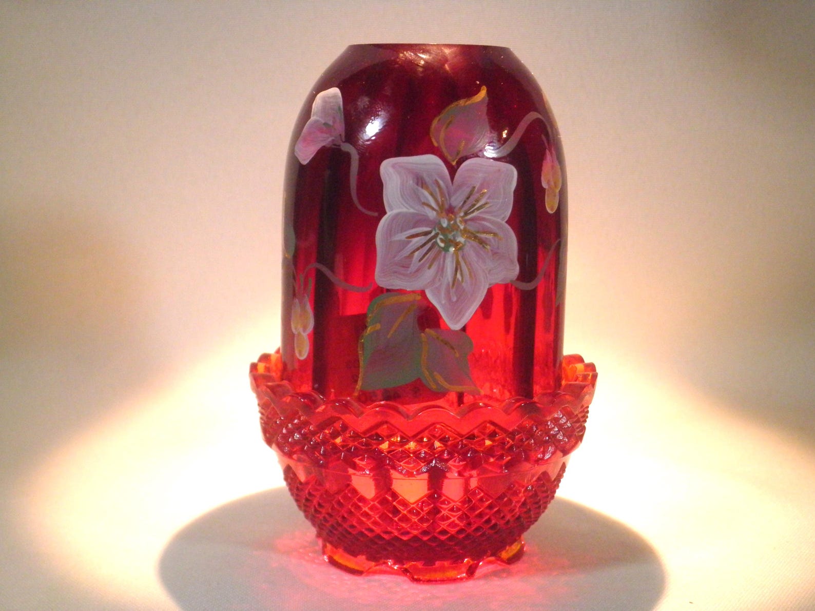 Fenton Red Glass Fairy Lamp Lite With Hand-painted Flowers - Etsy