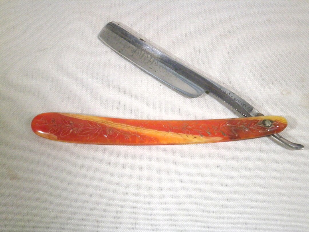 Vintage Clark Bros Cutlery Co. Orange & Yellow Celluloid Straight Razor ...