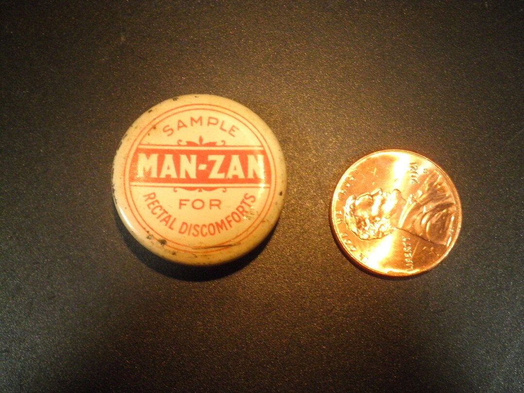 Vintage Sample Tin Man Zan for Rectal Discomforts 1 Inch - Partially ...