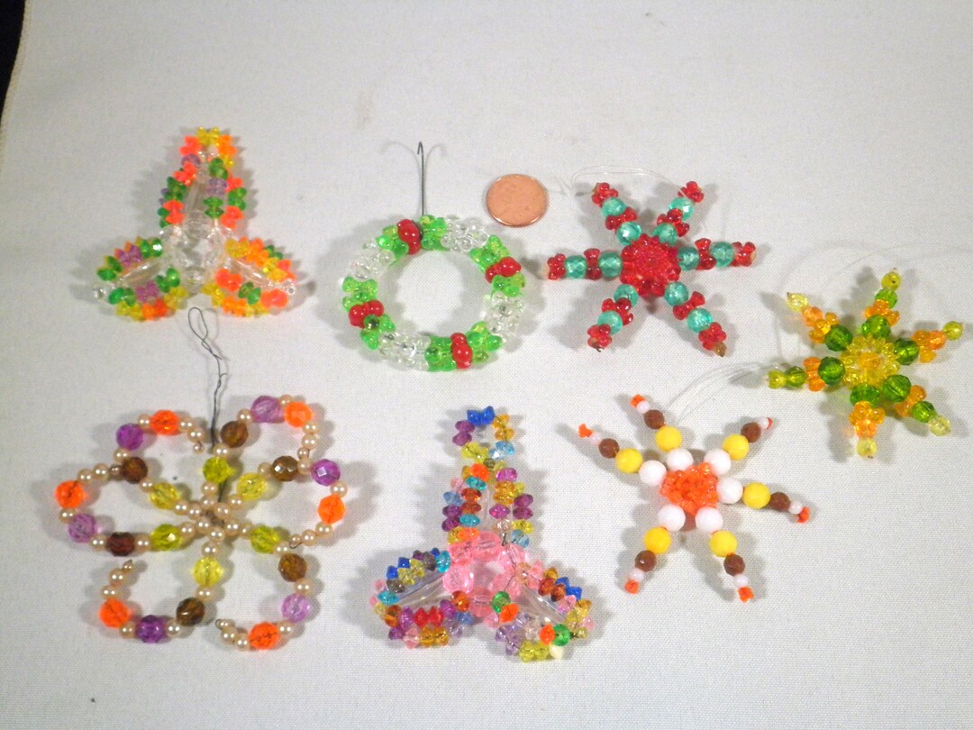Folk Art Christmas Beaded Tree Ornaments Lot of 7 - Etsy