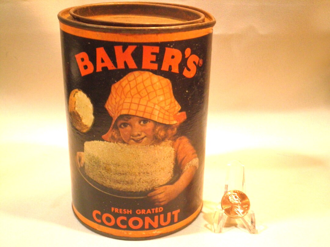 Vintage Baker's Coconut Tin Can Bank - Etsy