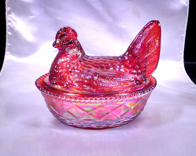Westmoreland Glass Red Carnival Chicken 5 Inch Hen on the Nest - Etsy