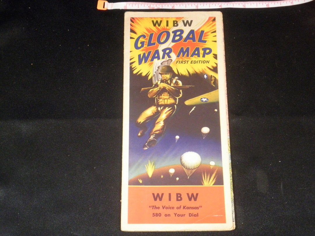 WIBW Radio Kansas - W.W. II Global War Map, First Edition, Rand Mcnally ...