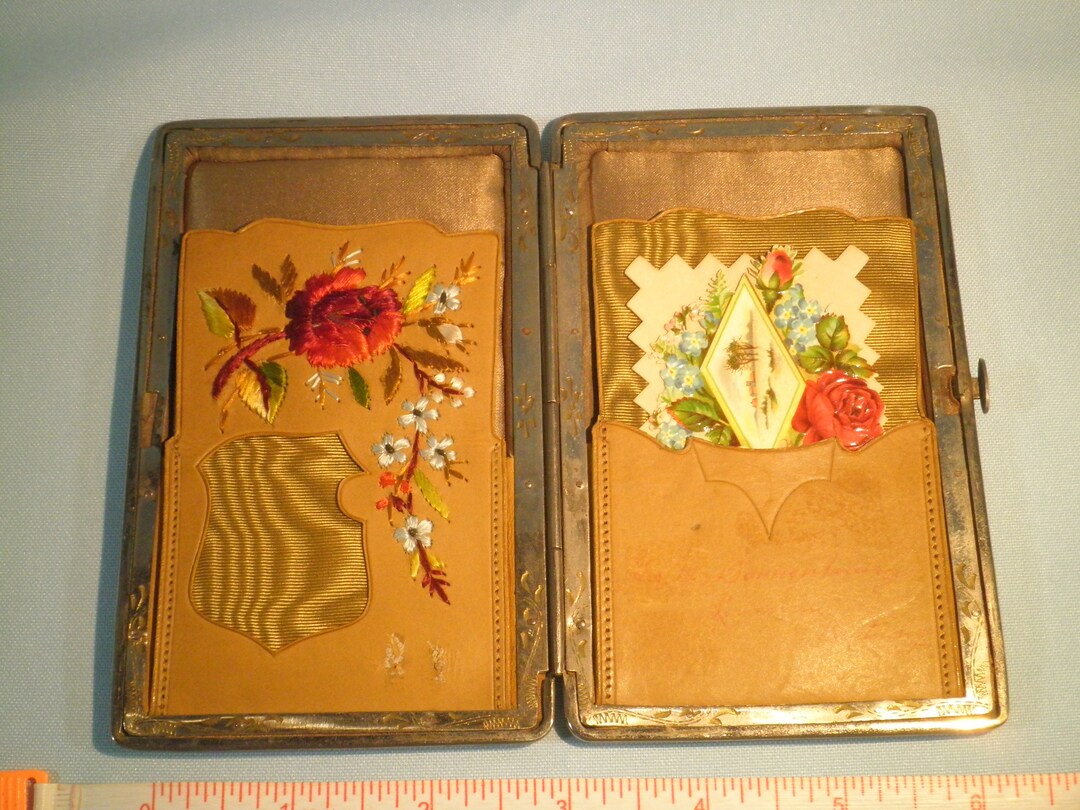 Antique Leather Calling Card Case With Hand Embroidered Leather ...