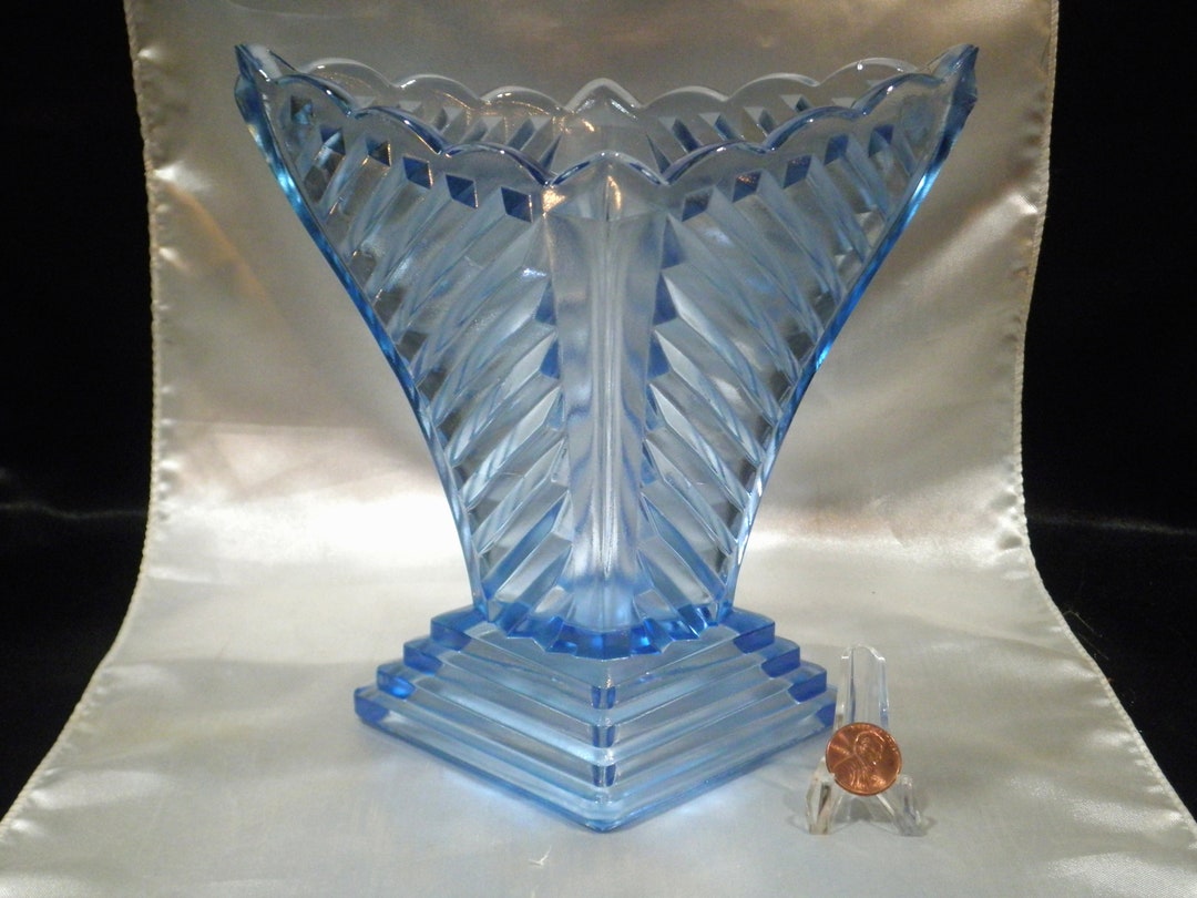 Rare Fenton Art Deco Blue Glass Vase - Etsy