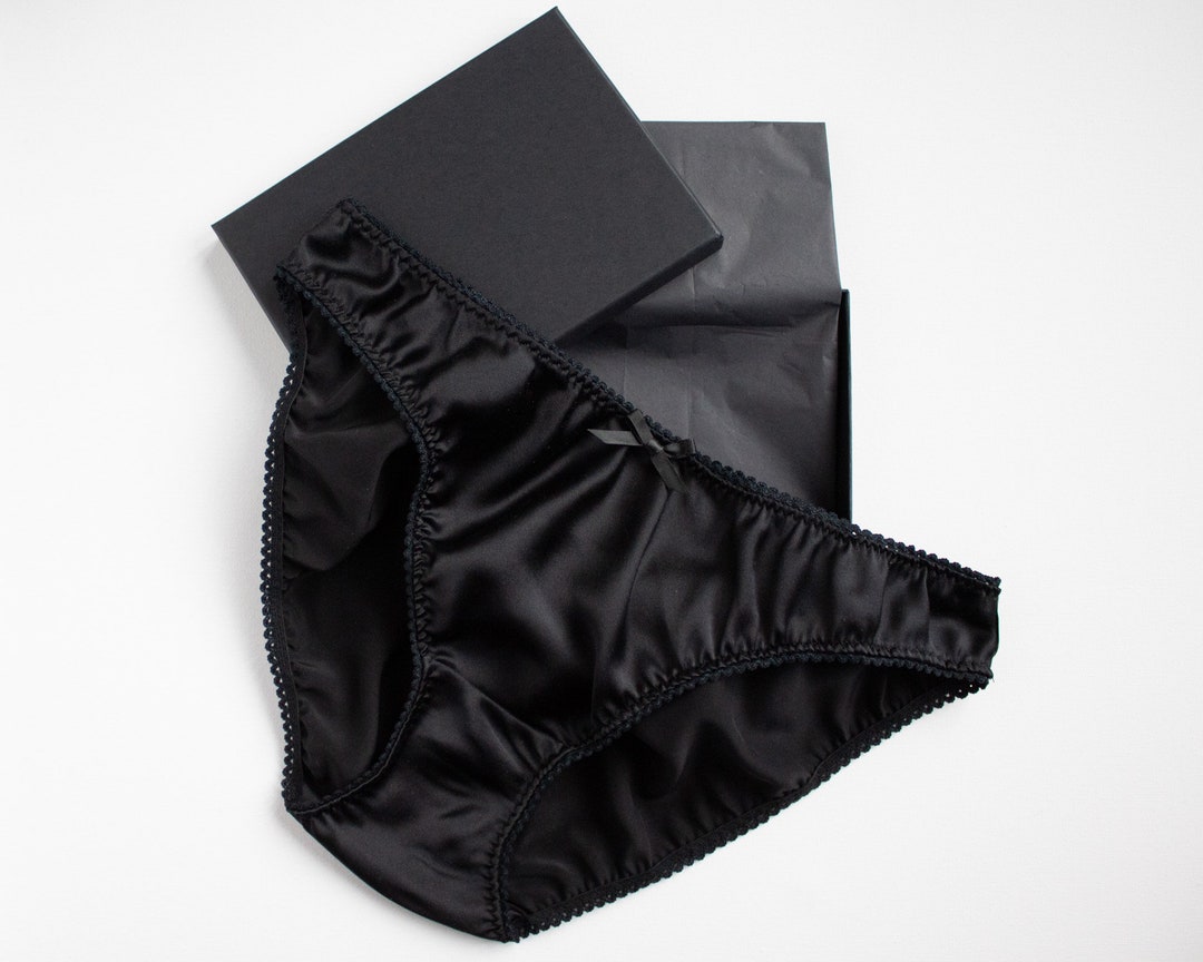 Pure Silk Knickers, Black Handmade Silk Bikini Briefs, Silk Underwear ...