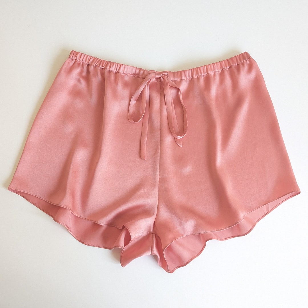 Coral Pink Silk Shorts, Handmade Pink Silk French Knickers, Pure Silk ...