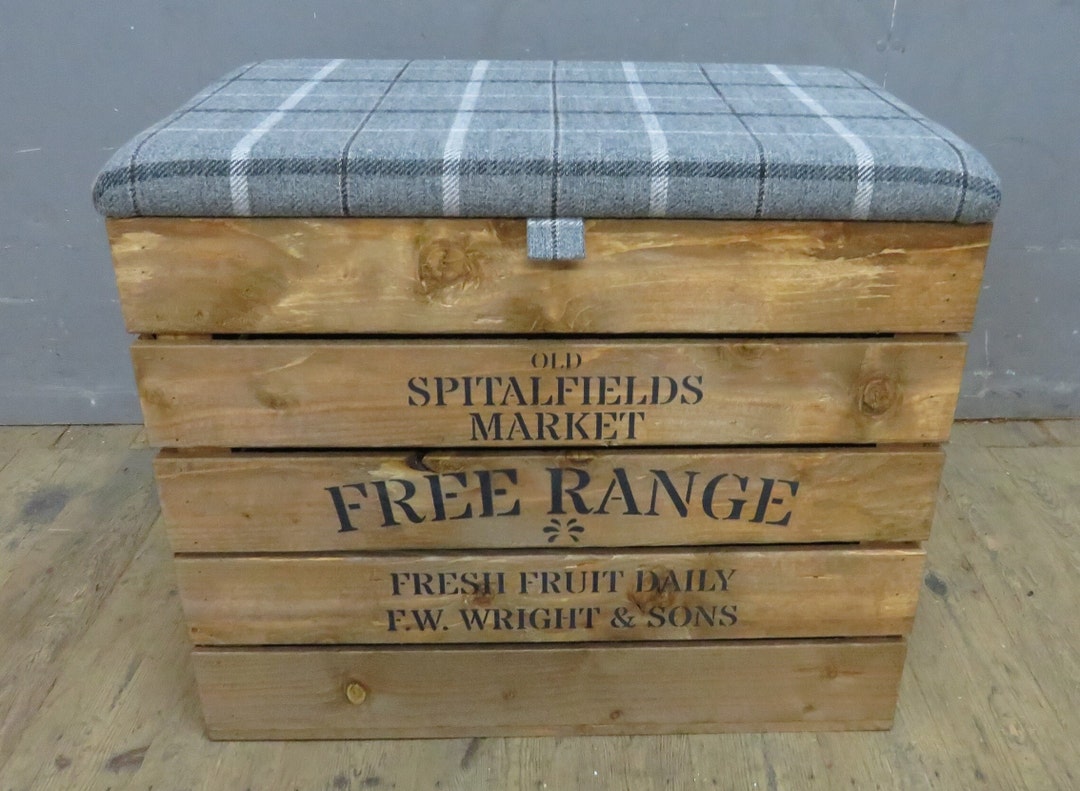Large Wooden Storage Box With Fabric Upholstered Hinged Lid/seat - Etsy UK