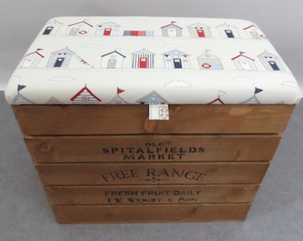 Large Wooden Storage Box With Fabric Upholstered Hinged | Etsy UK