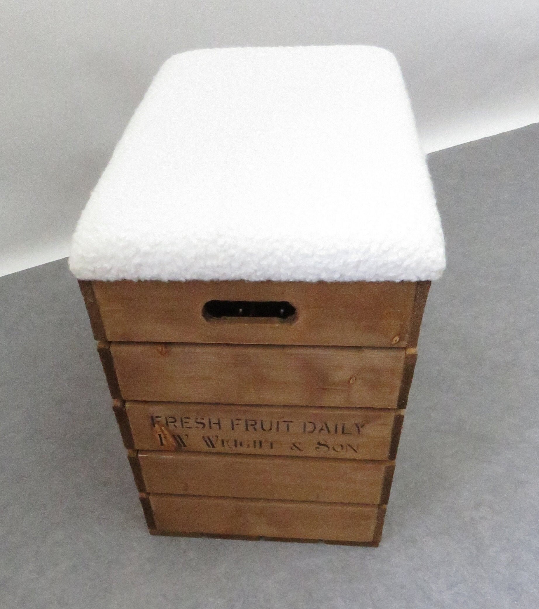Large Wooden Storage Box With Fabric Upholstered Hinged Lid/seat Boucle ...