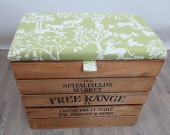 Large Wooden Storage Box With Fabric Upholstered Hinged Lid/seat - Etsy UK