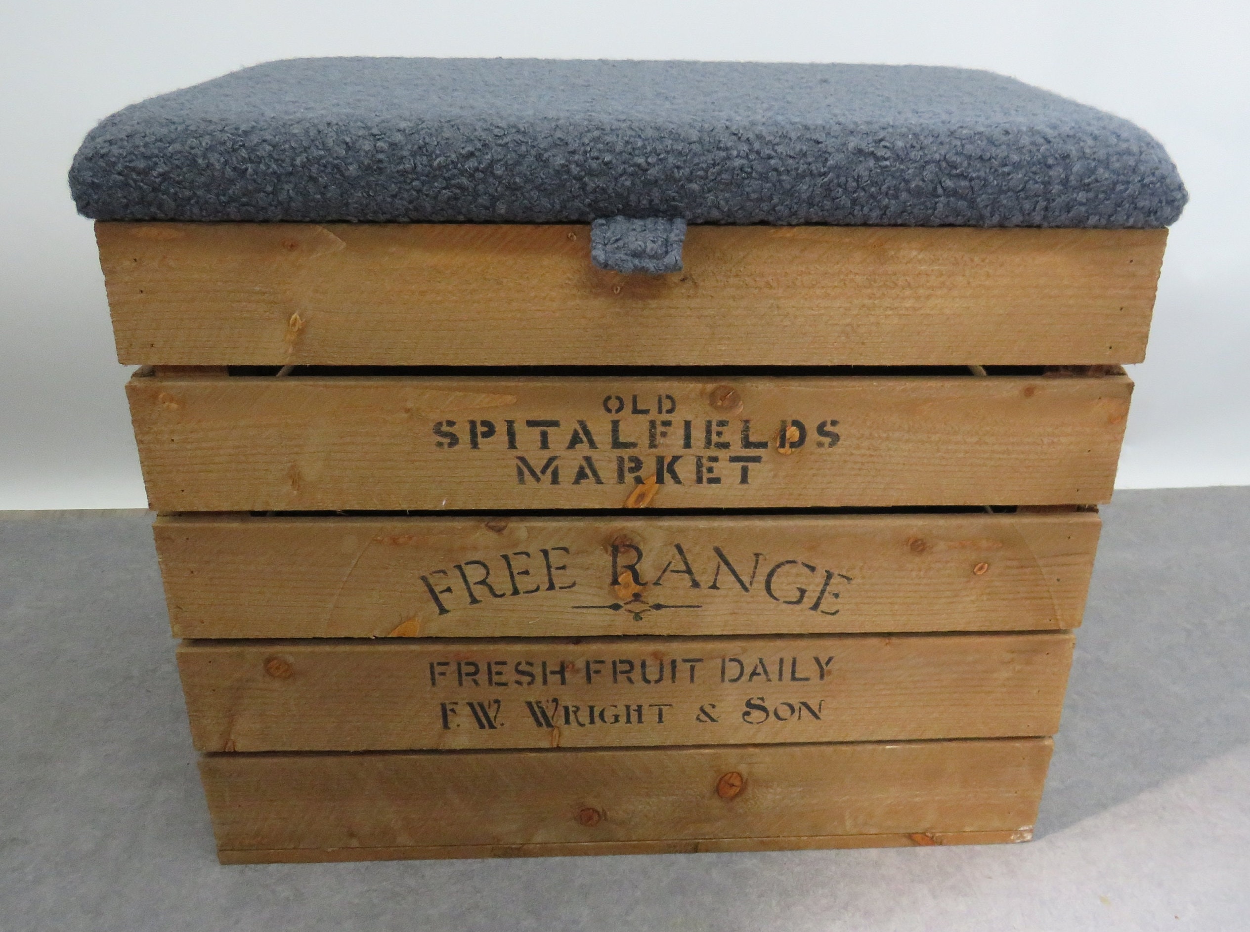 Large Wooden Storage Box With Fabric Upholstered Hinged Lid/seat Boucle ...