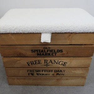 Large Wooden Storage Box With Fabric Upholstered Hinged Lid/seat Boucle ...