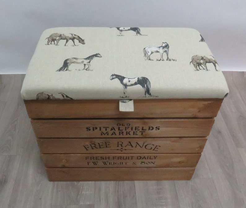 Large Wooden Storage Box With Fabric Upholstered Hinged - Etsy UK