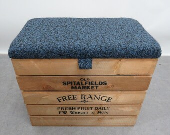 Large Wooden Storage Box With Fabric Upholstered Hinged - Etsy UK