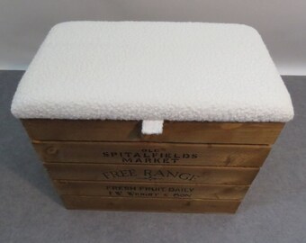 Large Wooden Storage Box With Fabric Upholstered Hinged | Etsy UK