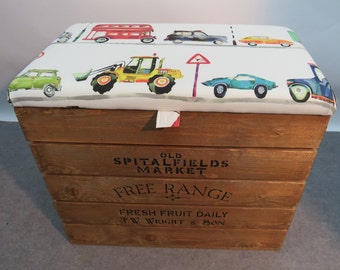 Large Wooden Storage Box With Fabric Upholstered Hinged Lid/seat - Etsy UK