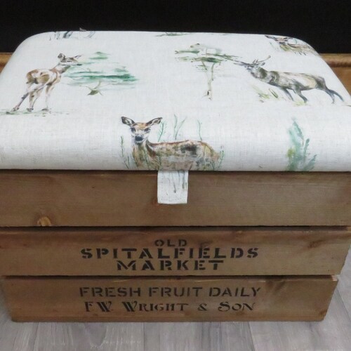 Large Wooden Storage Box With Fabric Upholstered Hinged - Etsy UK