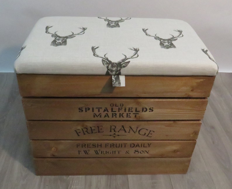 Large Wooden Storage Box With Fabric Upholstered Hinged Lid/seat - Etsy UK