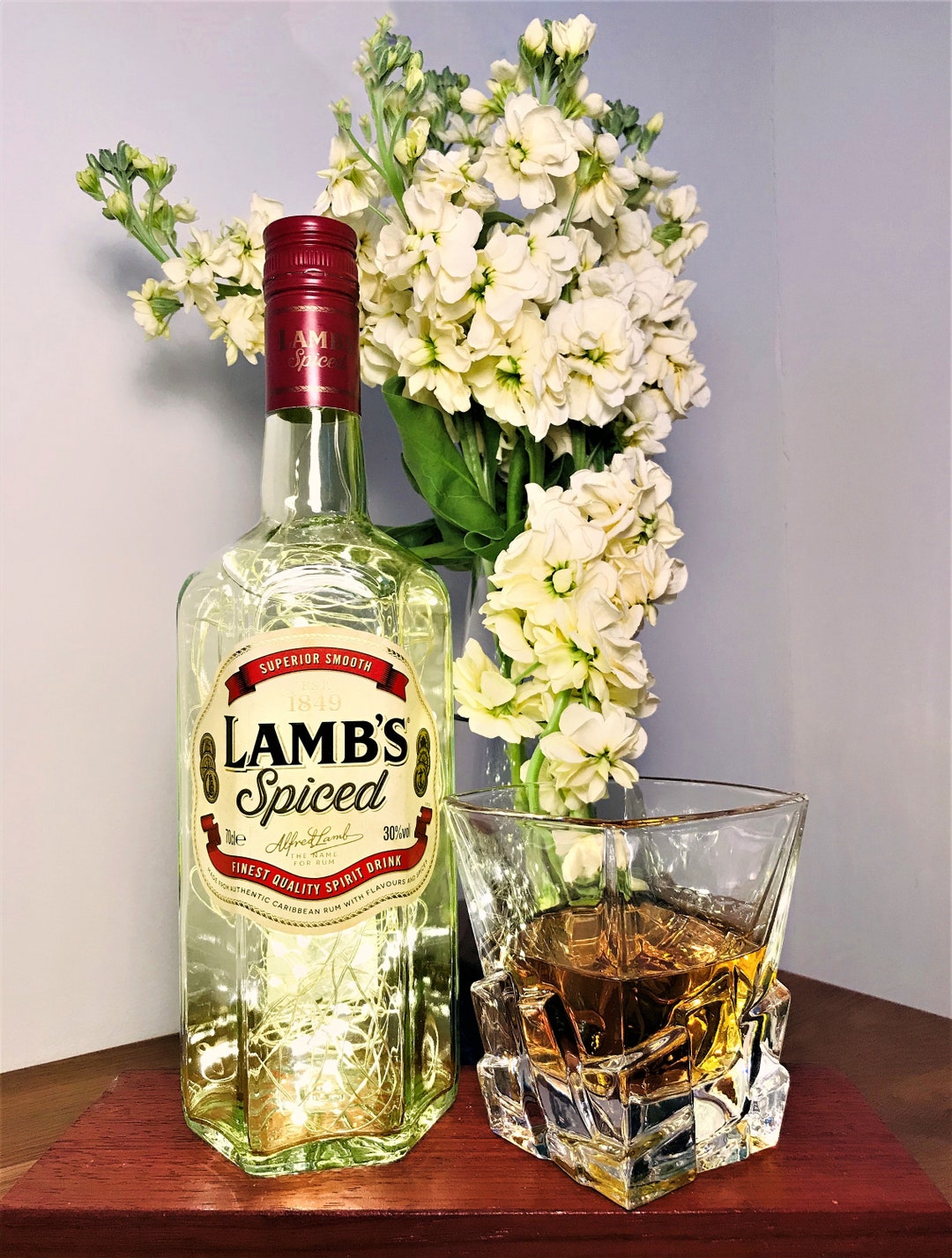 Lambs Spiced Rum Bottle Light 70cl With 100 Micro LED Warm White Lights ...