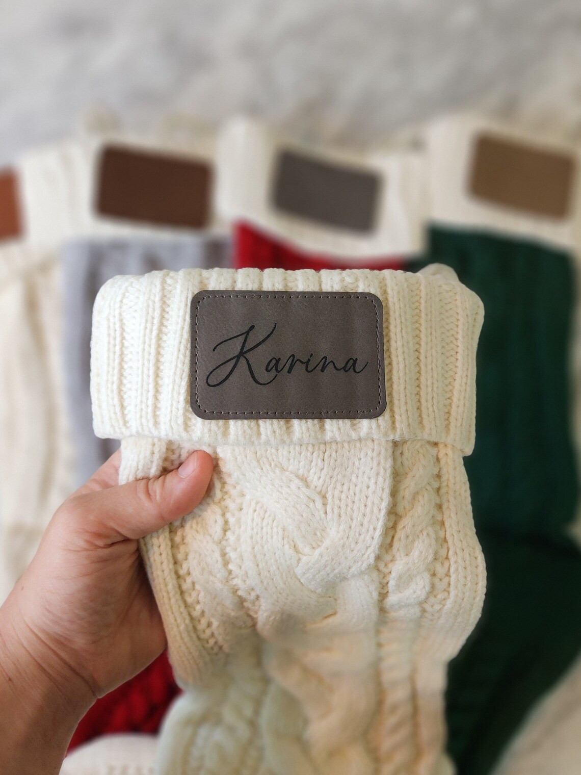 Knit Christmas Stocking With Personalized Leather Patch, Deluxe High ...