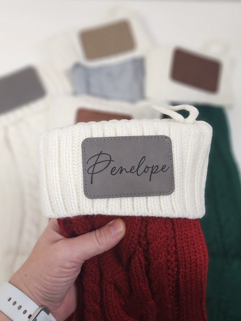 Knit Christmas Stocking With Personalized Leather Patch, Deluxe High ...