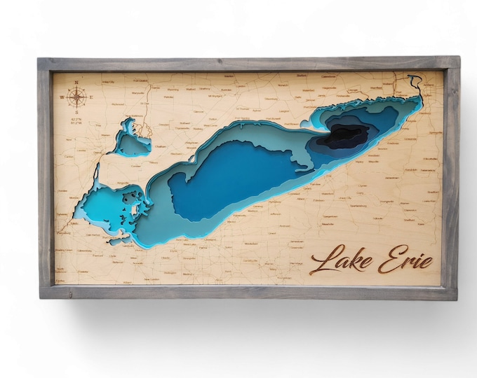 Lake Erie Depth Map, Detailed 3D Topographical Lake Art, Custom ...