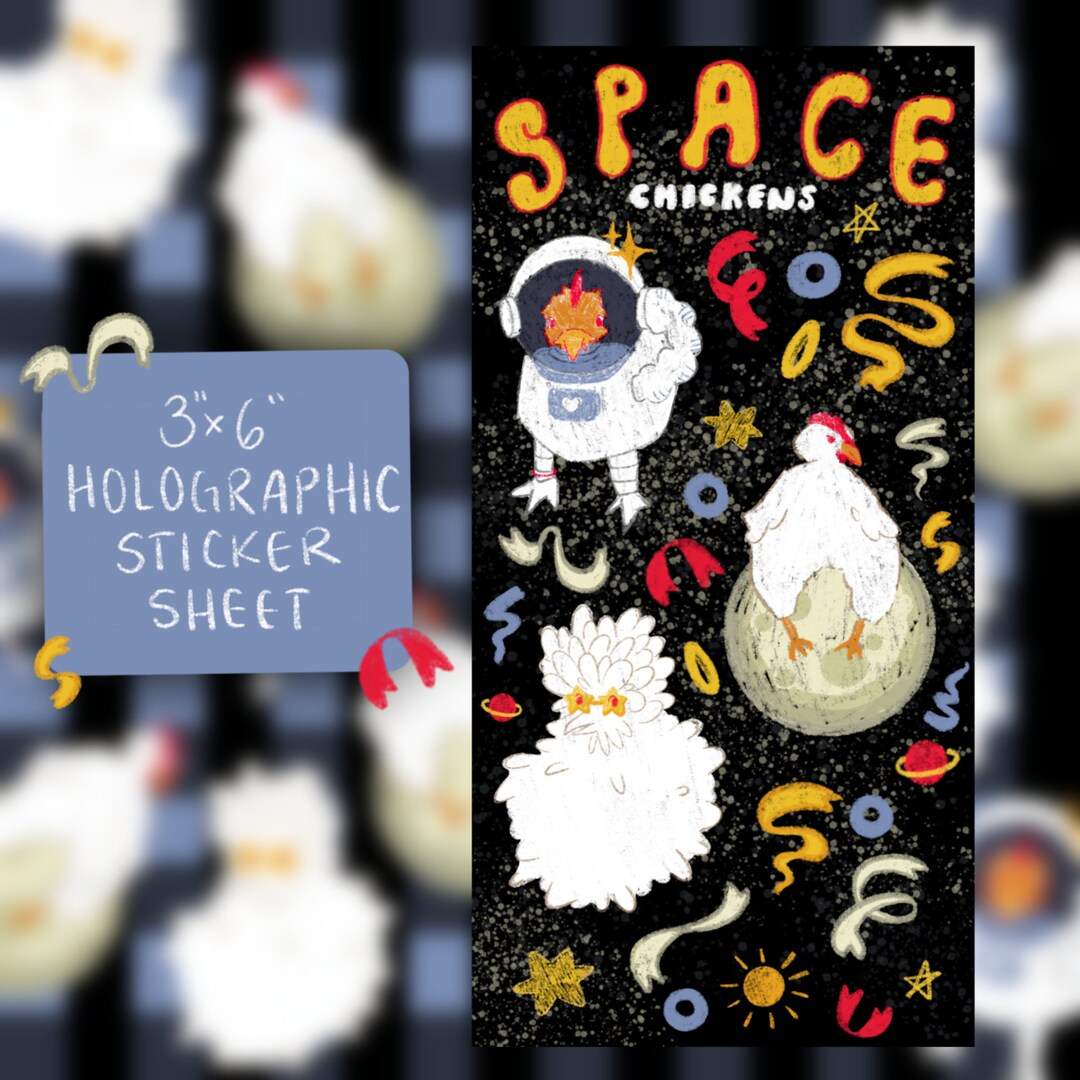 Holographic Space Chicken Sticker Sheets - Etsy