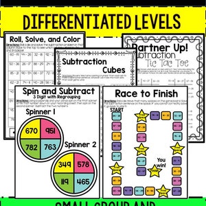 Second Grade Math Games Addition, Subtraction, Place Value - Etsy