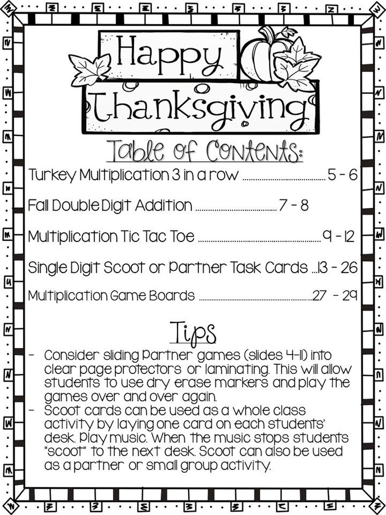 Thanksgiving Math Games Third Grade Multiplication Games - Etsy