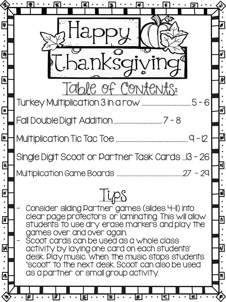 Thanksgiving Math Games Third Grade Multiplication Games - Etsy