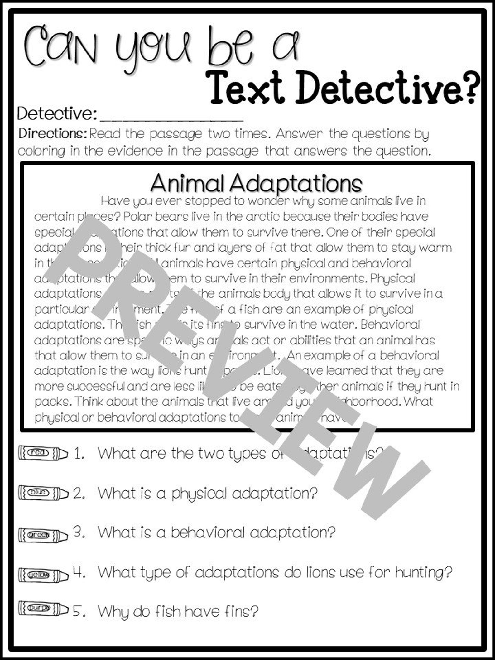 Animal Reading Passages Close Reading Find Evidence - Etsy