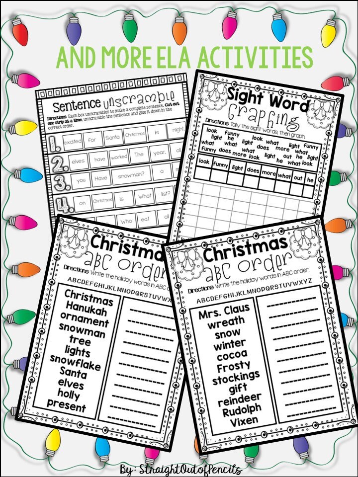 Christmas ELA Reading, Writing, Word Work Activities for First Grade ...