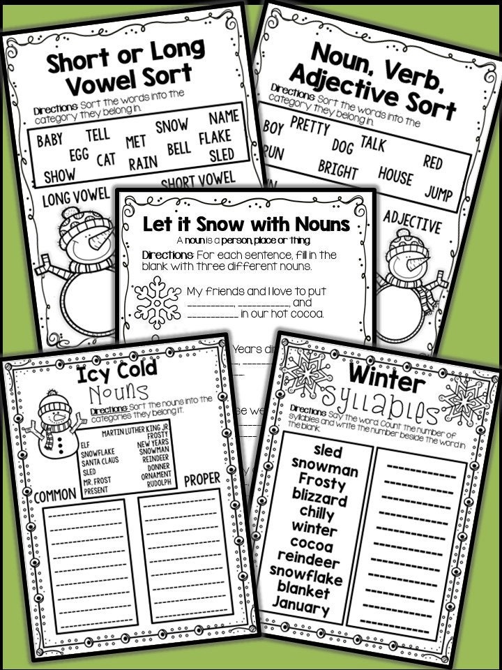 Winter ELA First Grade Activities - Etsy
