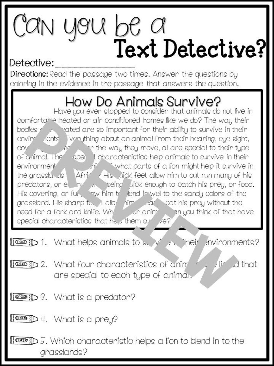 Animal Reading Passages Close Reading Find Evidence - Etsy