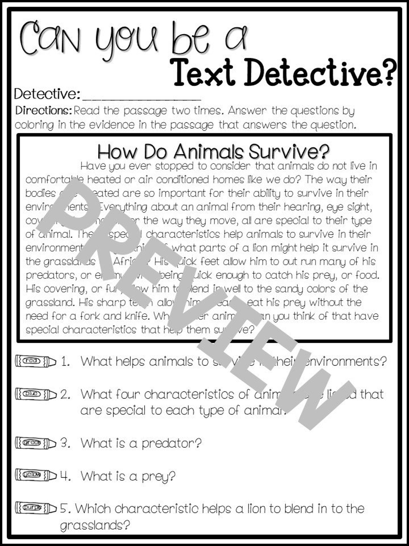 Animal Reading Passages - Close Reading - Find Evidence - Etsy