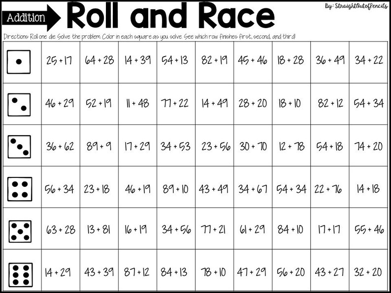 Math Games for Second and Third Grade Students Addition, Subtraction ...