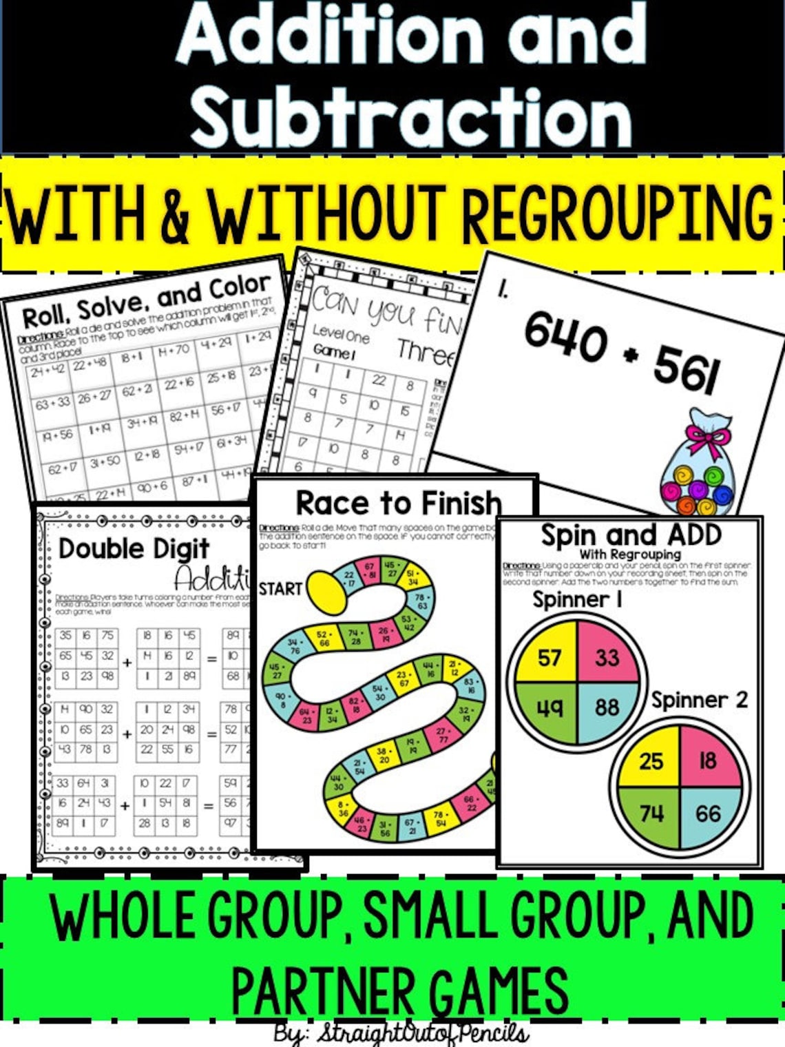 Second Grade Math Games Addition, Subtraction, Place Value - Etsy