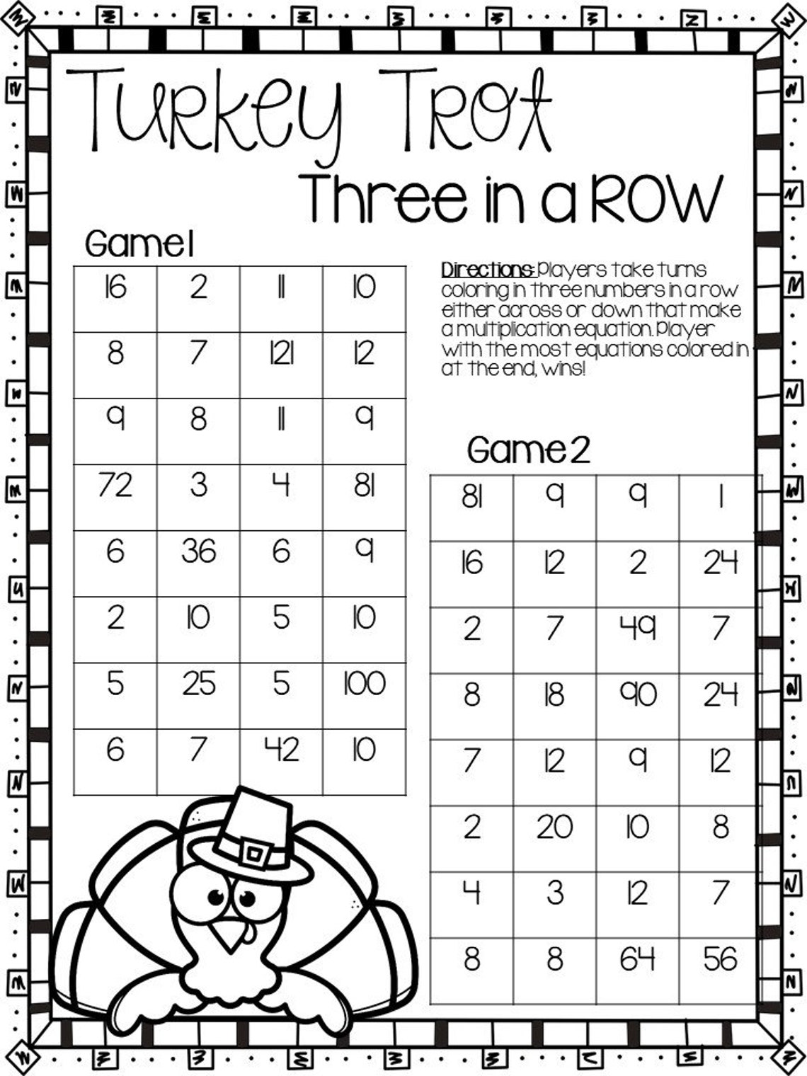Thanksgiving Math Games Third Grade Multiplication Games - Etsy