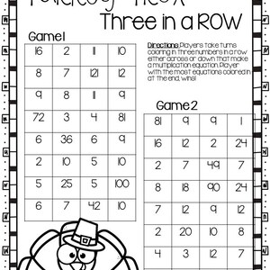 Thanksgiving Math Games Third Grade Multiplication Games - Etsy